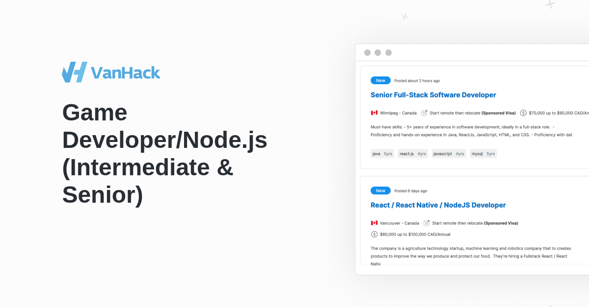 Game Developer/Node.js (Intermediate & Senior) - VanHack